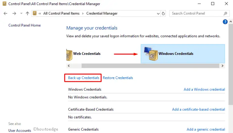 How to setup and use Credential Manager on Windows 10 - Howtoedge