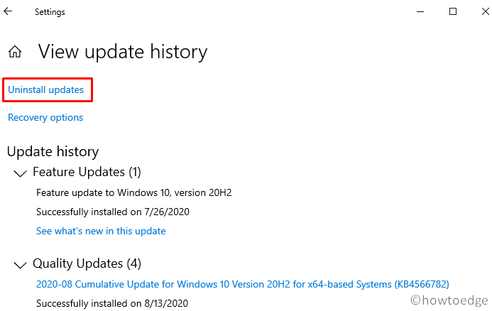 Uninstall Windows 10 Cumulative Update using Command Prompt
