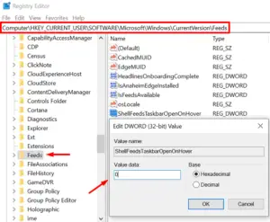 Disable "News and Interests" open on hover in Windows 10