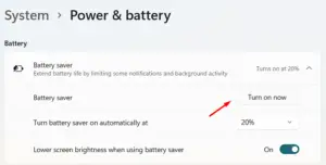 How to Enable battery saver on Windows 11
