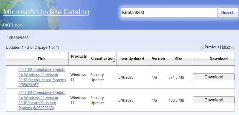 KB5029263 upgrades Windows 11 22h2 to OS Build 22621.2134