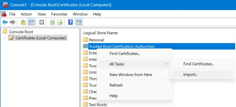 How to manage Trusted Root Certificates in Windows